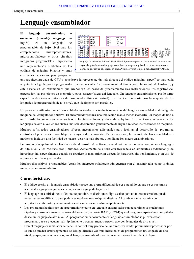 Lenguaje Ensamblador | PDF | Lenguaje ensamblador | Lenguaje de programación