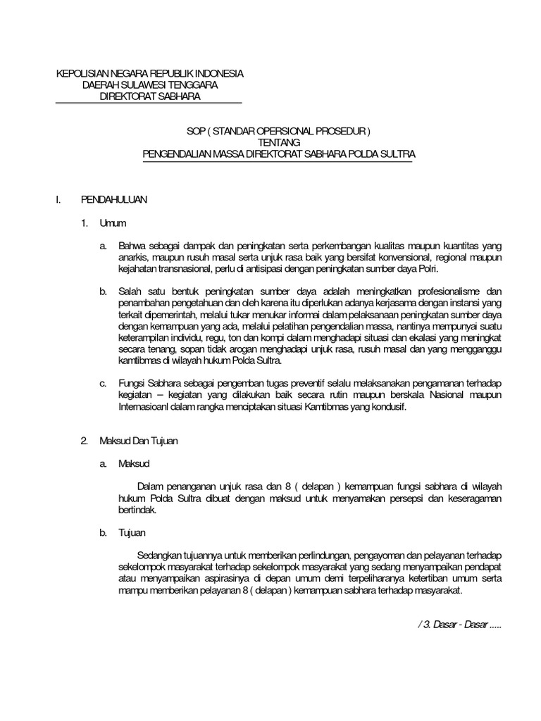 Sop Dalmas Dit Sabhara Polda Sultra PDF | PDF