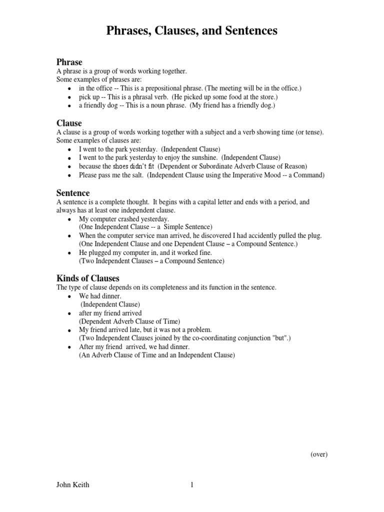 Understanding Phrases and Clauses | PDF | Phrase | Clause