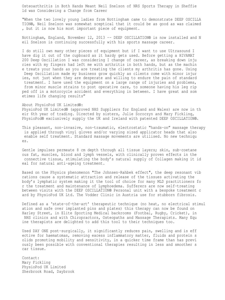 Osteoarthritis in Both Hands Meant Neil Snelson of NRS Sports Therapy ...