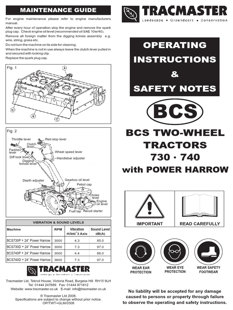 BCS Two-Wheel Tractor & Power Harrow Operating Instructions PDF | PDF ...