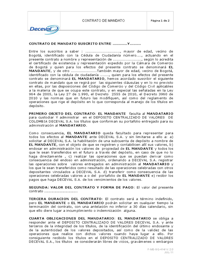 Modelo Contrato de Mandato