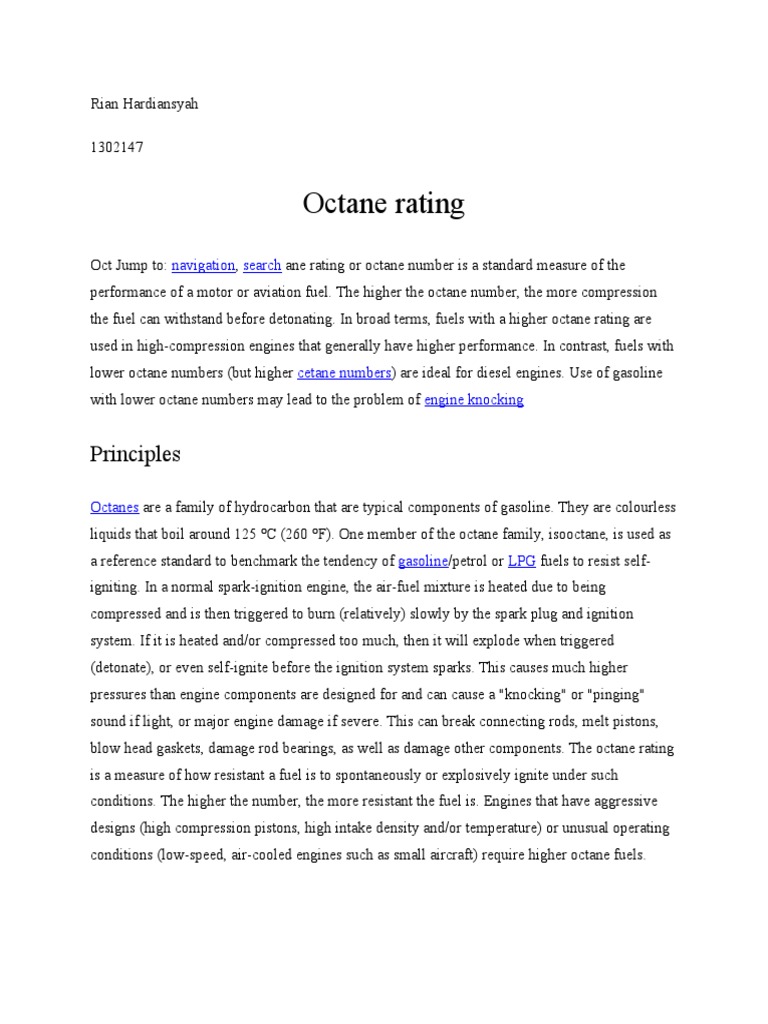 Octane and Cetane Rating | PDF | Fuels | Chemical Energy Sources