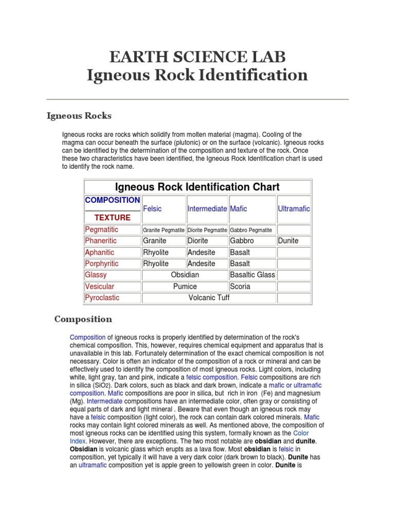Igneous Rock Identification Key