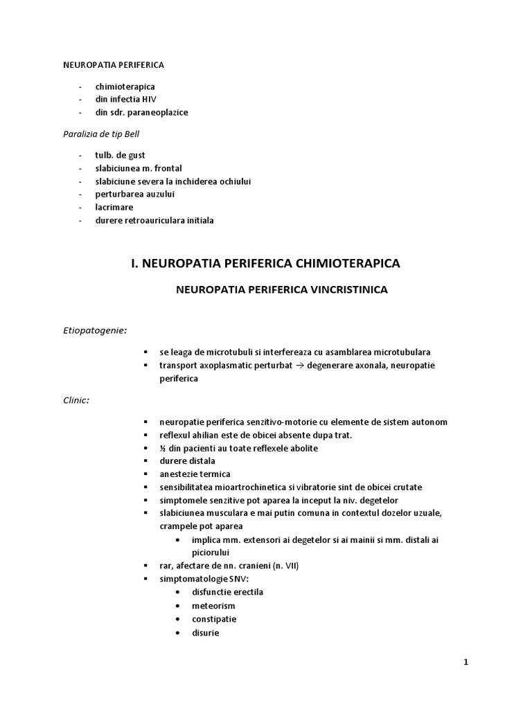 Neuropatia Periferica Chimioterapica, Din Infectia HIV Si Sdr. Paraneo ...