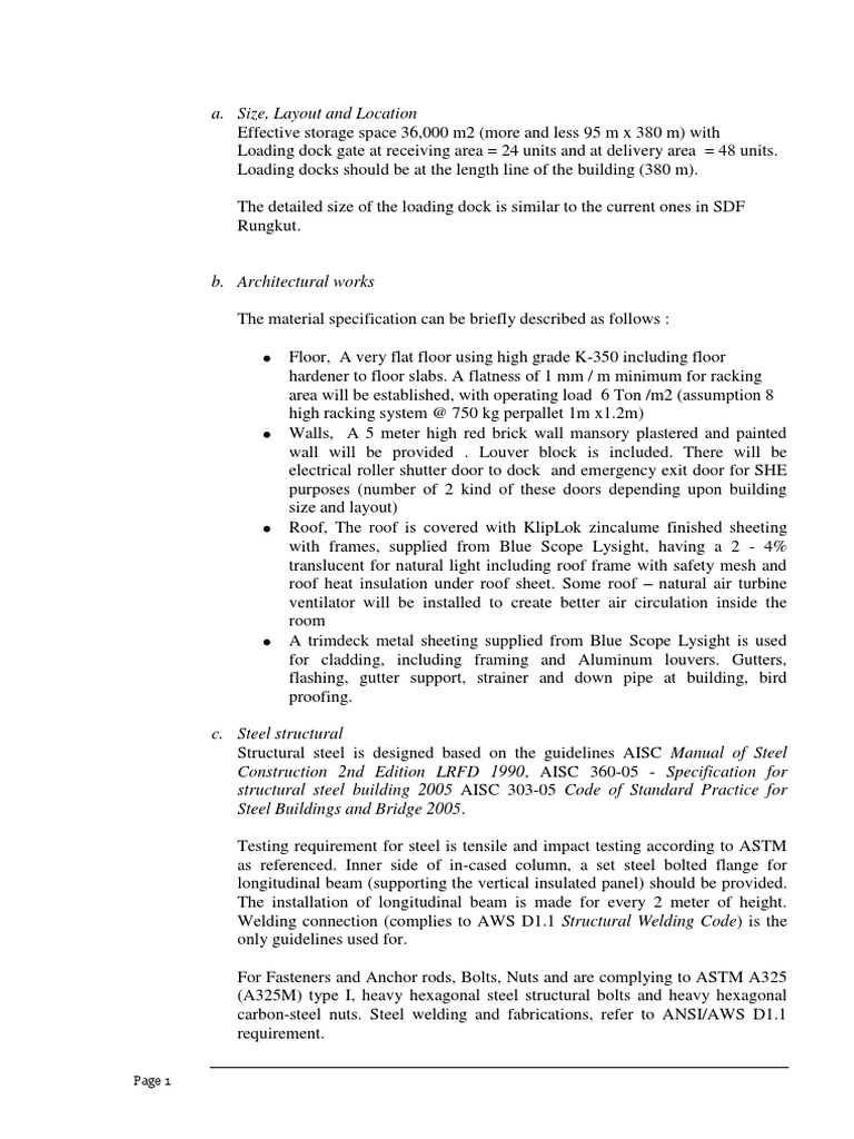 Technical Specification Main Warehouse | PDF | Deep Foundation ...