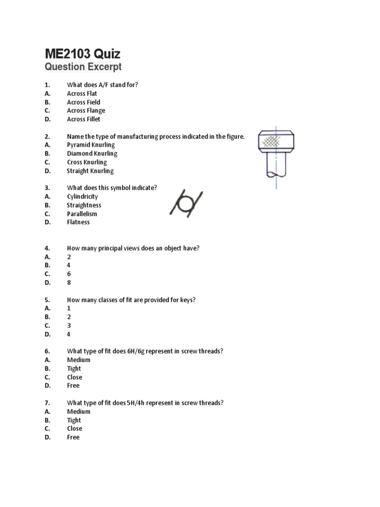 ME2103 Quiz | PDF | Engineering Tolerance | Angle