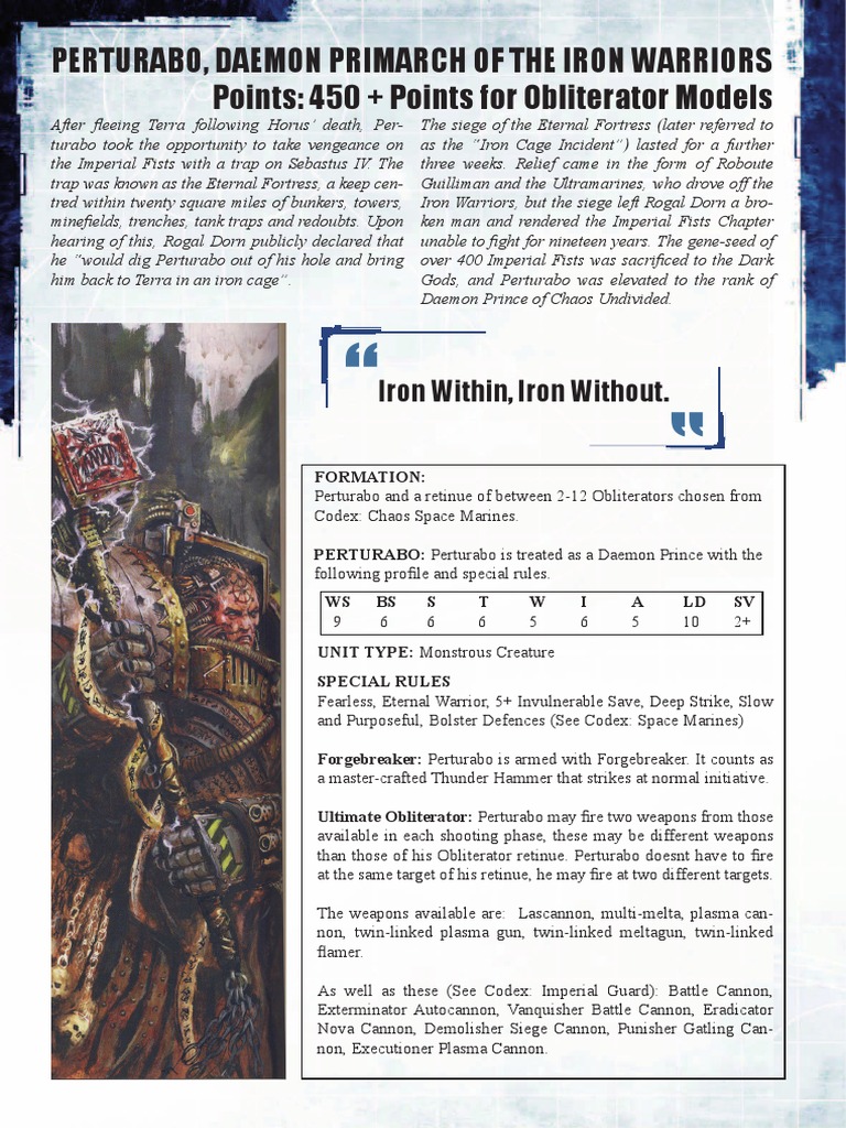 Perturabo Daemon Primarch of The Iron Warriors PDF | PDF | Military ...