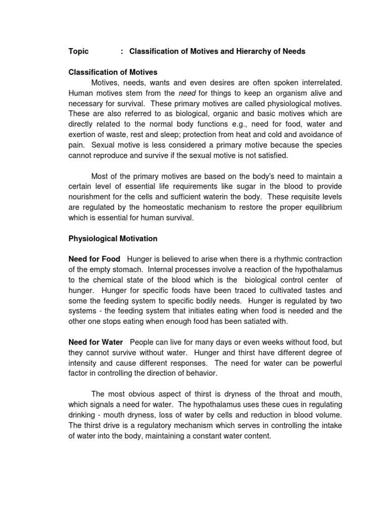 Classification of Motives and Hierarchy of Needs | PDF | Self ...