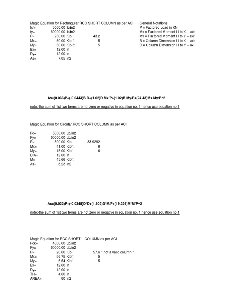 ACI Short Column Design Equations | PDF | Technology & Engineering