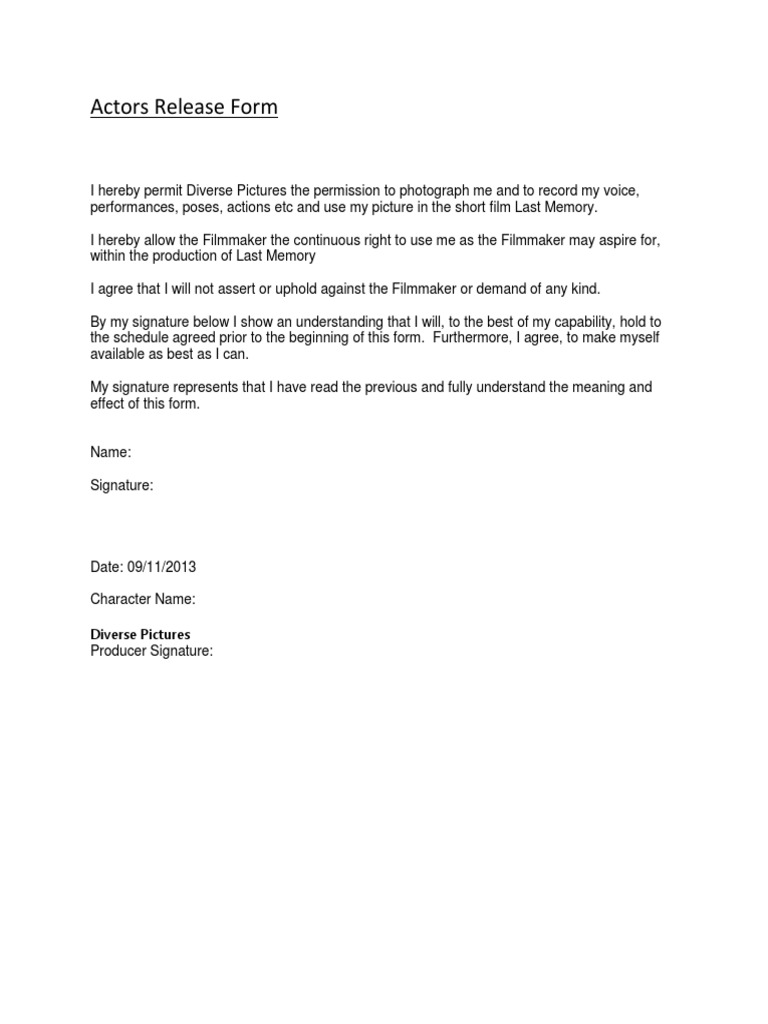 Actors Release Form | PDF