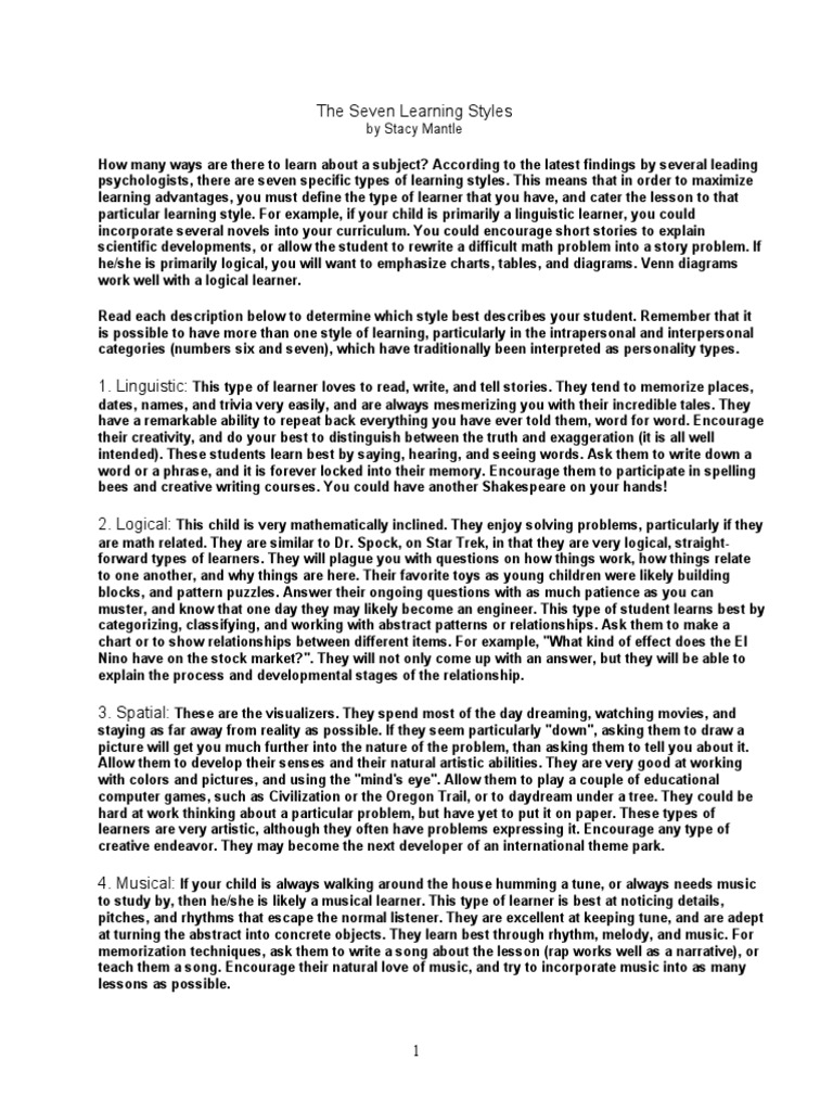 The 7 Learning Styles | PDF | Learning Styles | Learning