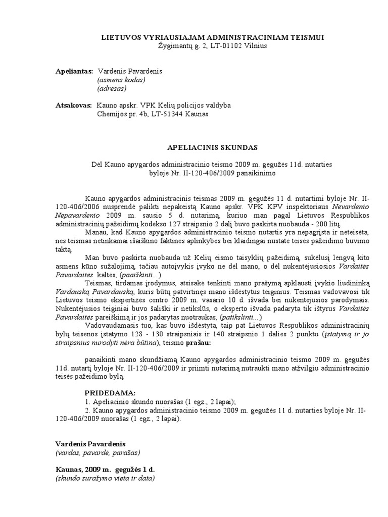 Apeliacinis - Skundas - 2009 | PDF