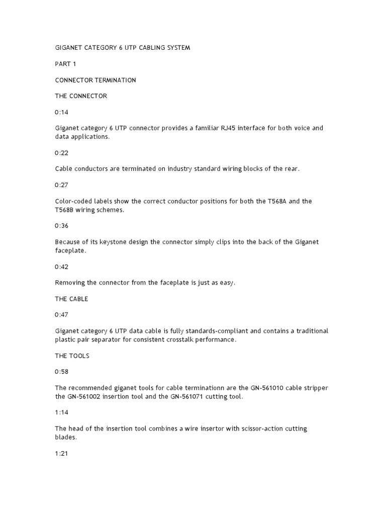 Giganet Category 6 Utp Cabling System | PDF | Electrical Connector | Cable