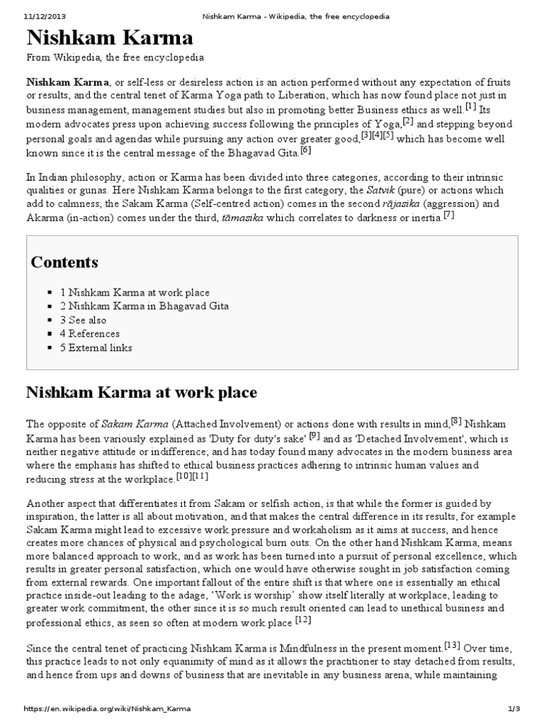 Nishkam Karma - Wikipedia, The Free Encyclopedia PDF | PDF | Hindu ...