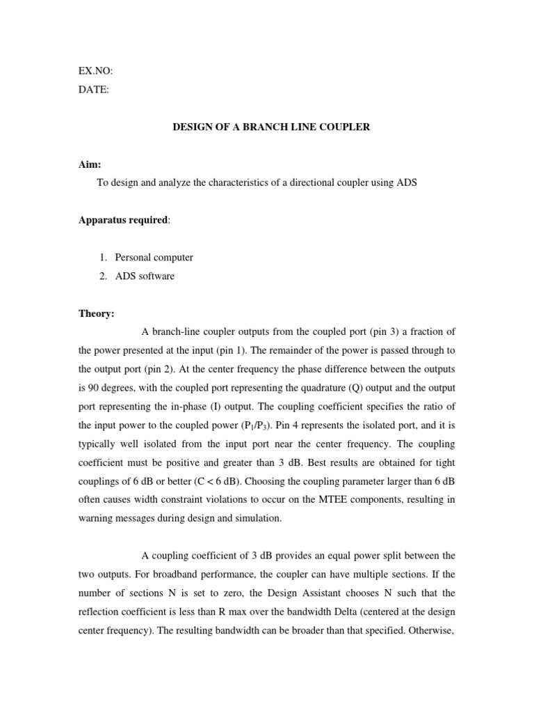 Design of Branchline Coupler PDF | PDF | Electrical Engineering ...