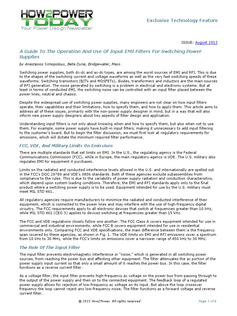 Input EMI Filters For SMPS PDF | PDF | Power Supply | Electromagnetic ...