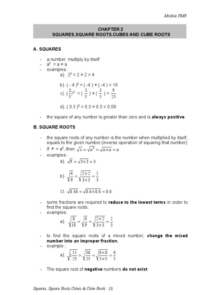 Chapter 2 Square Square Roots Cubes & Cubes Roots | PDF | Fraction ...