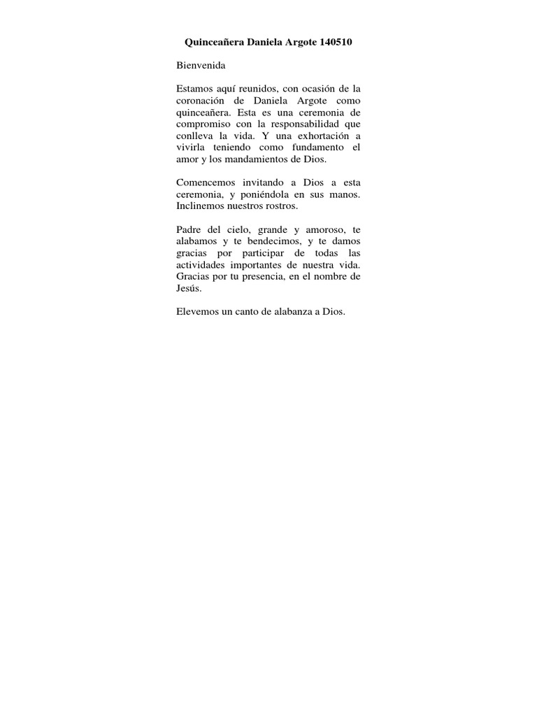 Quinceañera Daniela Argote PDF | PDF | Oración | Eclesiastés