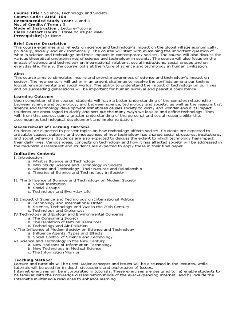 STS Course Outline | PDF | Science | Lecture