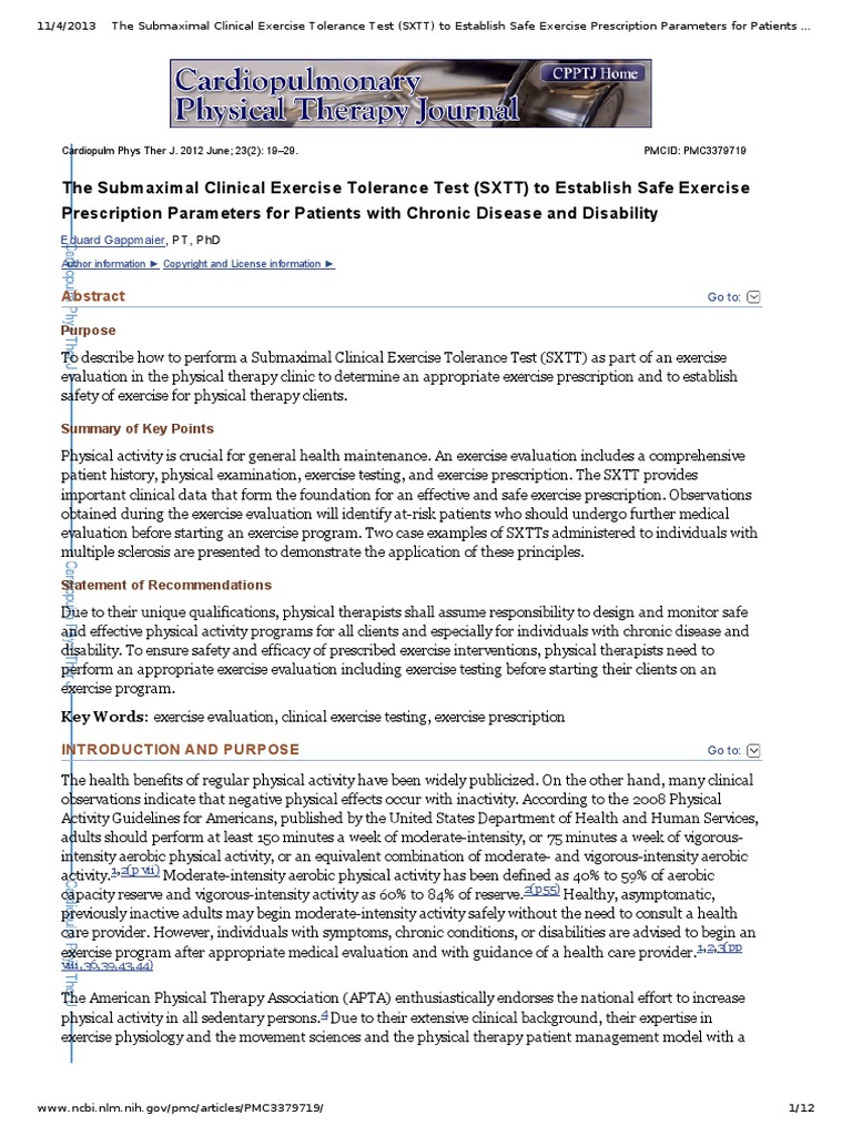 Submaximal Clinical Exercise Tolerance Test (SXTT) | PDF | Heart Rate ...