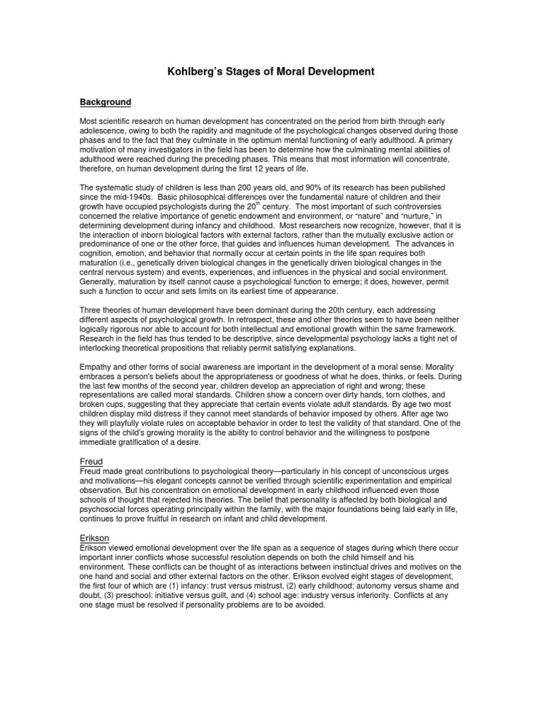 Kohlberg's Stages of Moral Development | PDF | Developmental Psychology ...