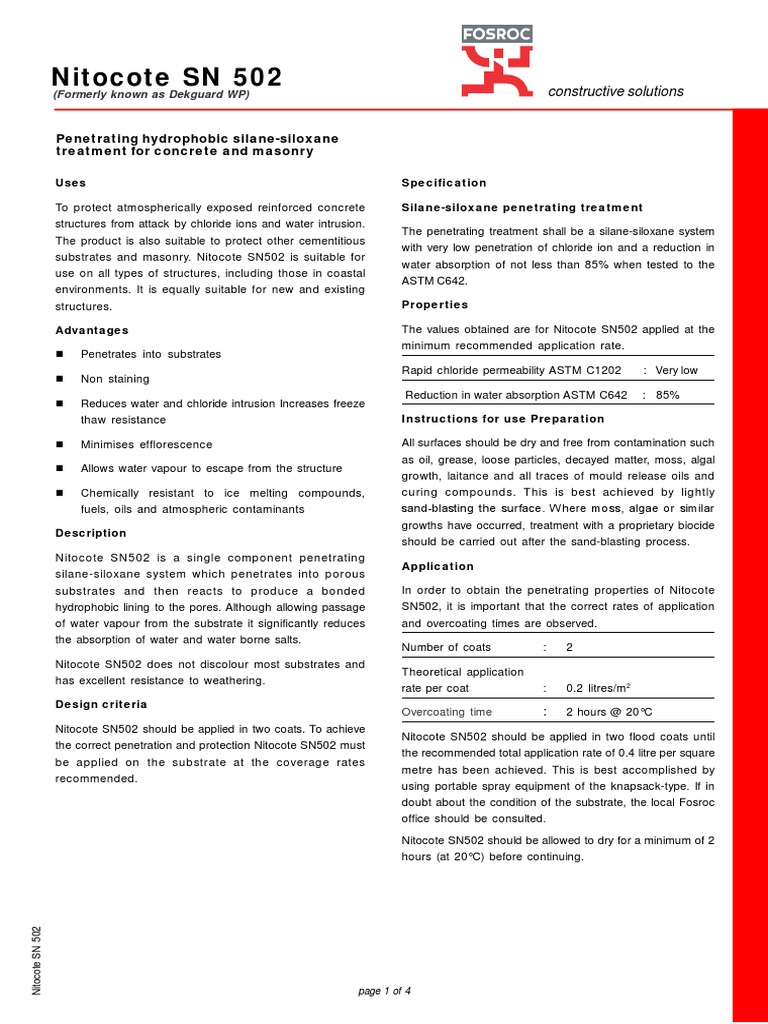 Nitocote SN502 | PDF | Concrete | Water