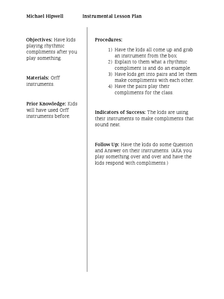 Rhythmic Compliments Lesson Plan | PDF