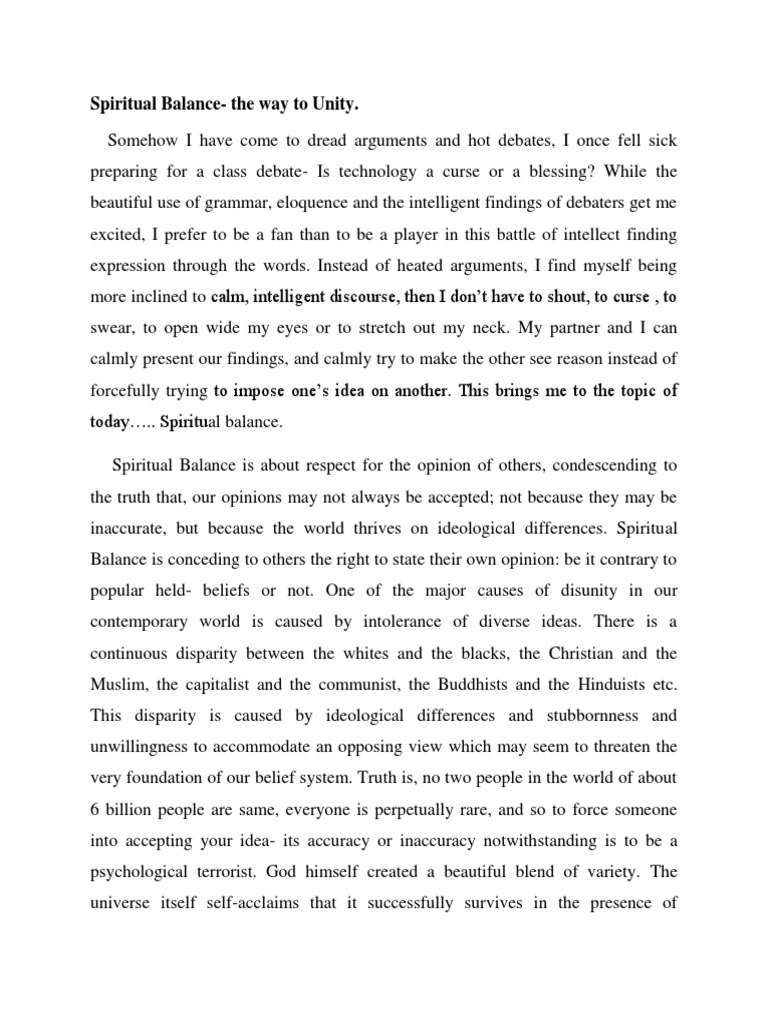 Embracing Spiritual Balance in Discourse | PDF | Ideologies | Spirituality