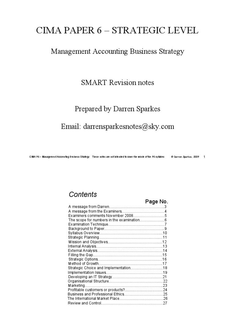 Cima Paper 6 – Strategic Level | Strategic Management | Swot Analysis