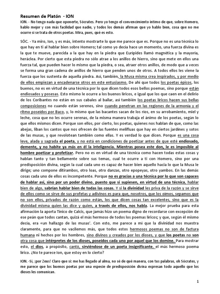 Resumen de Platón ION | PDF | Poesía | Religión y creencia