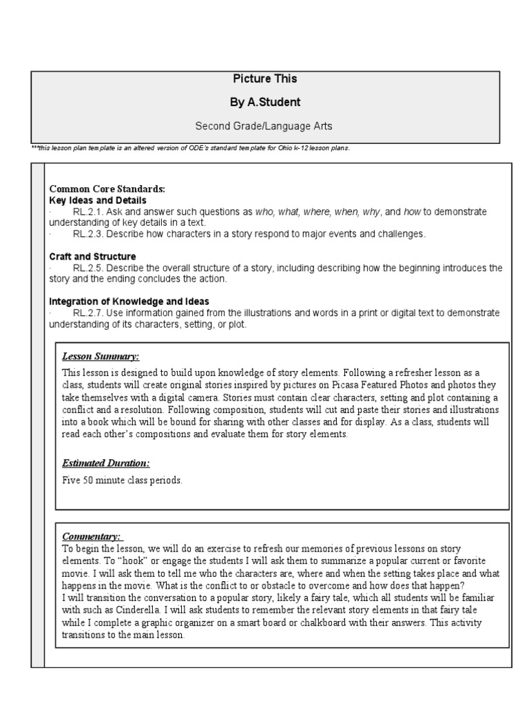 Story Elements Lesson Plan for 2nd Grade | PDF | Reading Comprehension ...
