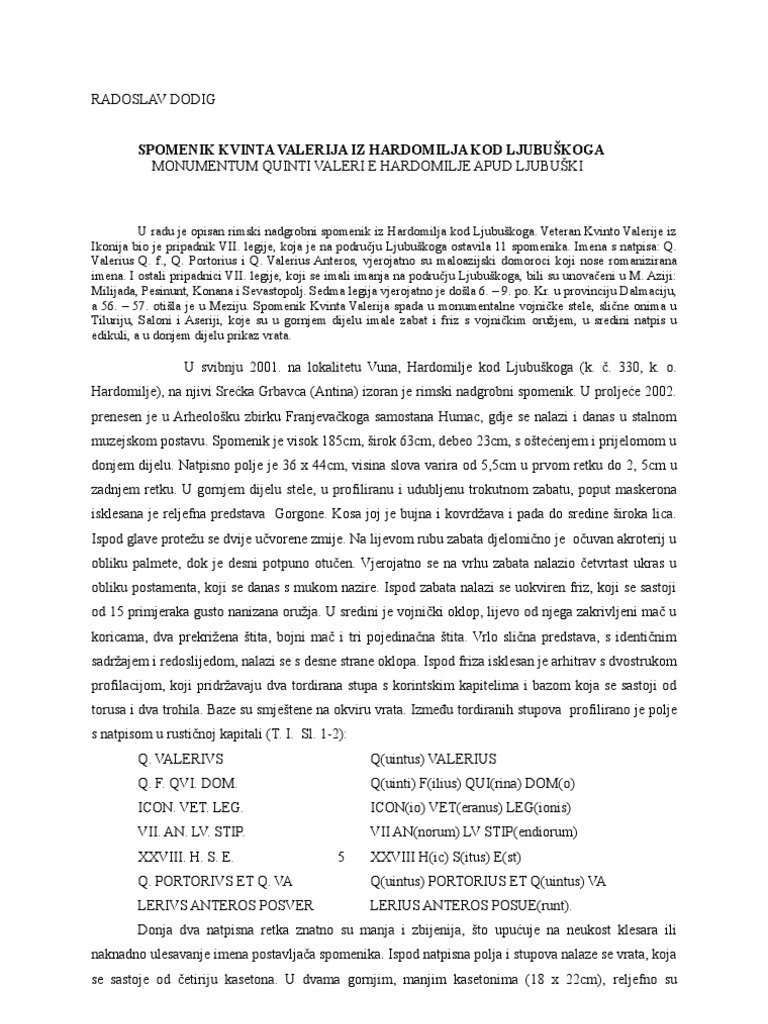 Monument of Quintus Valerius From Ljubuski | PDF