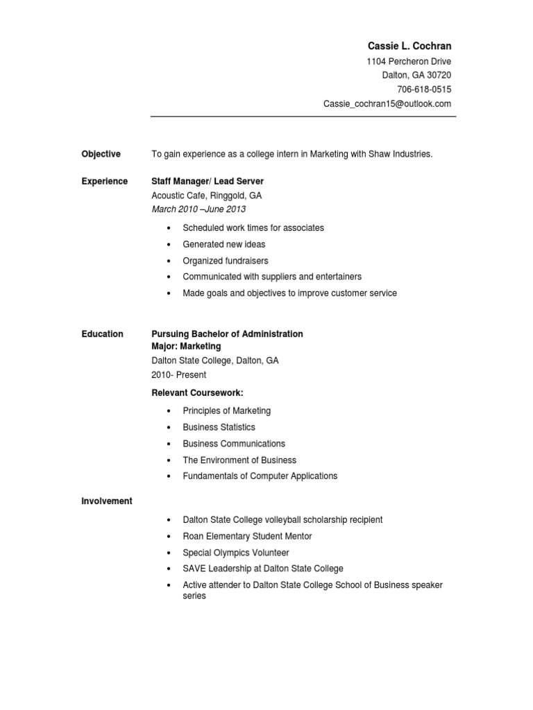 Shaw Resume - Cassie Cochran | PDF | Business | Finance & Money Management