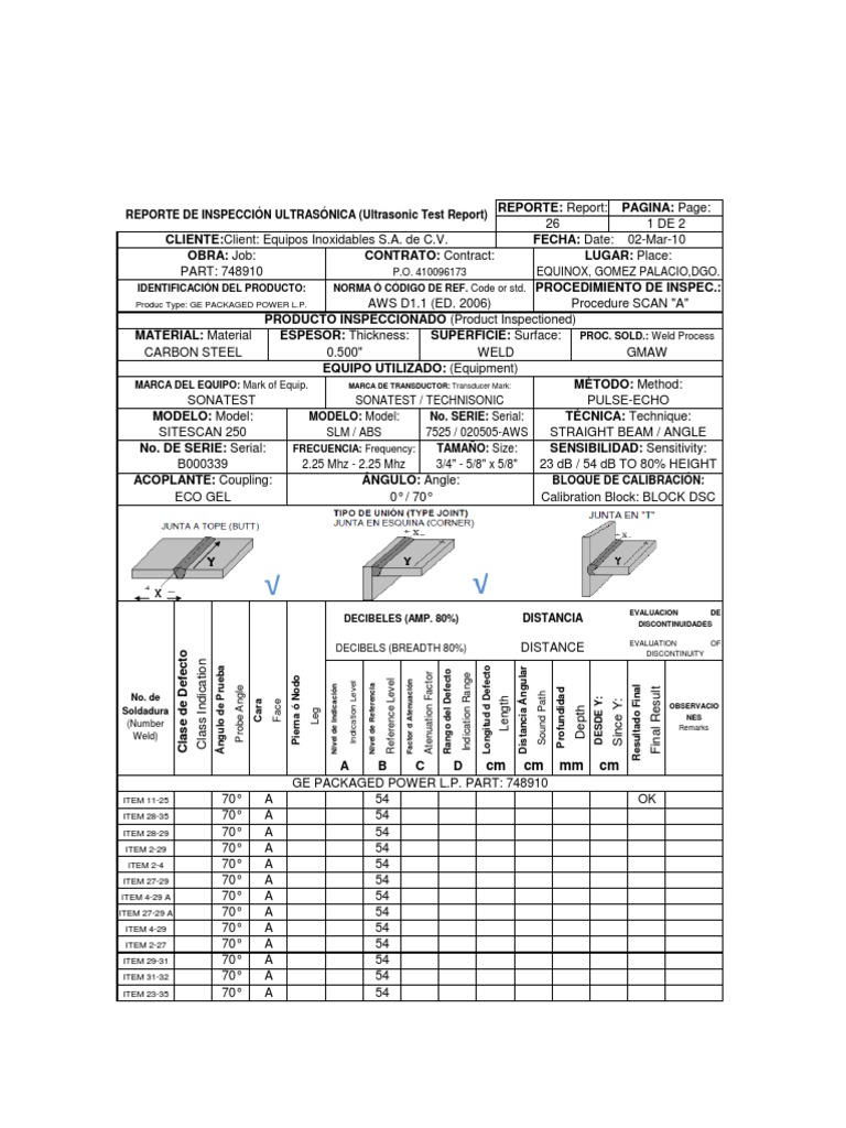 Informe de inspección ultrasónica de soldadura en acero al carbono | PDF