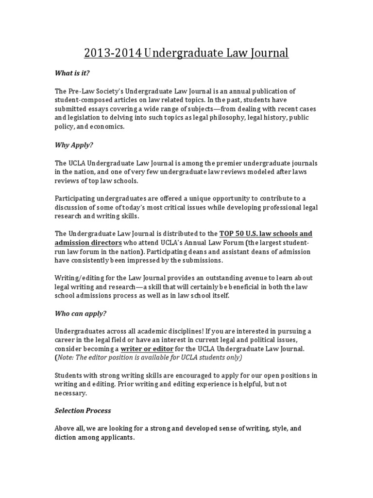 UCLA Undergrad Law Journal Call | PDF | Political Science | Ethical ...
