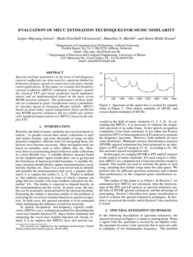Evaluation MFCC For Music Similarity | PDF | Spectral Density | Fast ...