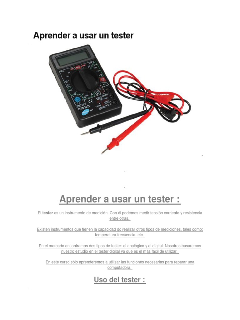 Aprender A Usar Un Tester | PDF | Corriente eléctrica | Resistencia ...