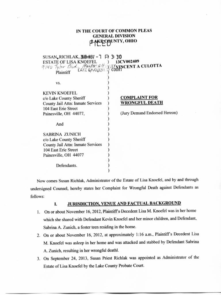 Lisa Knoefel Wrongful Death Lawsuit | PDF