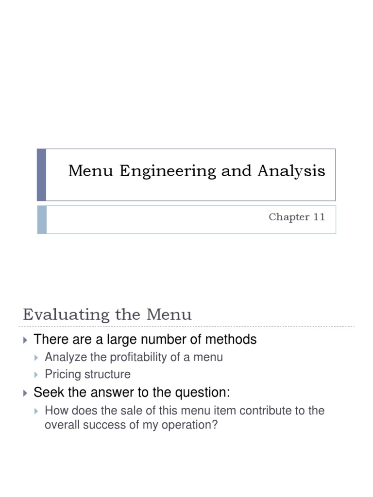 Ch. 11 Menu Engineering and Analysis | PDF | Profit (Accounting ...