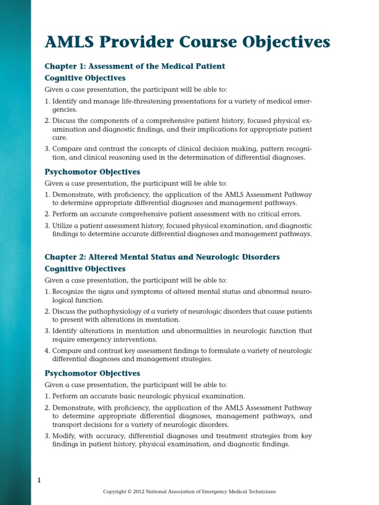 AMLS Provider Course Obj | PDF | Differential Diagnosis | Medical Diagnosis