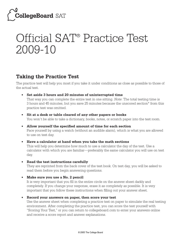 Official SAT Practice Test 2009-2010 | PDF | Extraterrestrial Life ...