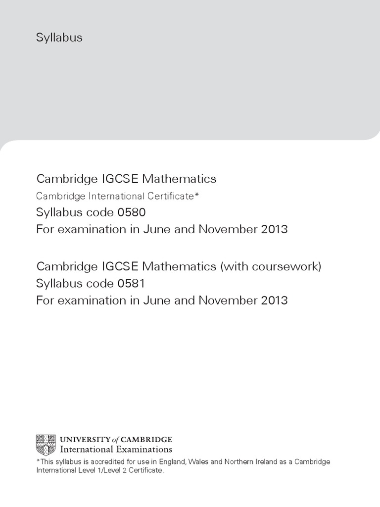 Edexcel iGCSE Mathematics Syllabus 2013 | PDF
