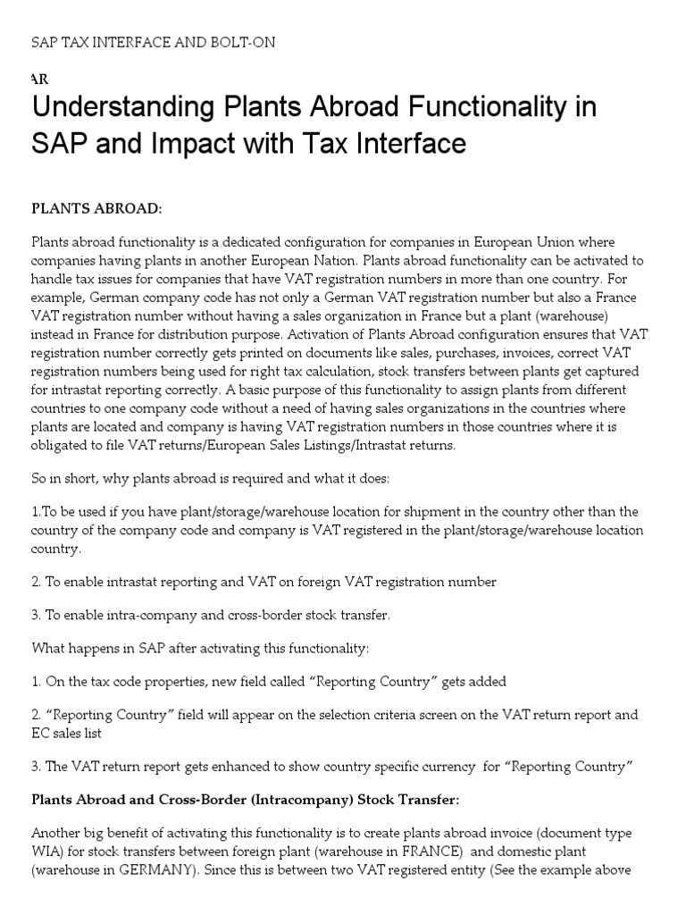SAP Plants Abroad Functionality Explained | PDF | Value Added Tax | Invoice