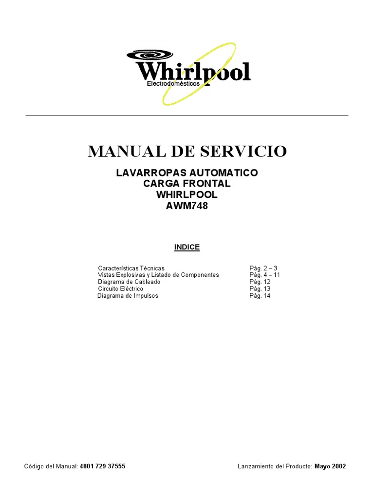Manual Servicio Lavarropas Whirlpool AWM748 | PDF | Cantidades fisicas ...