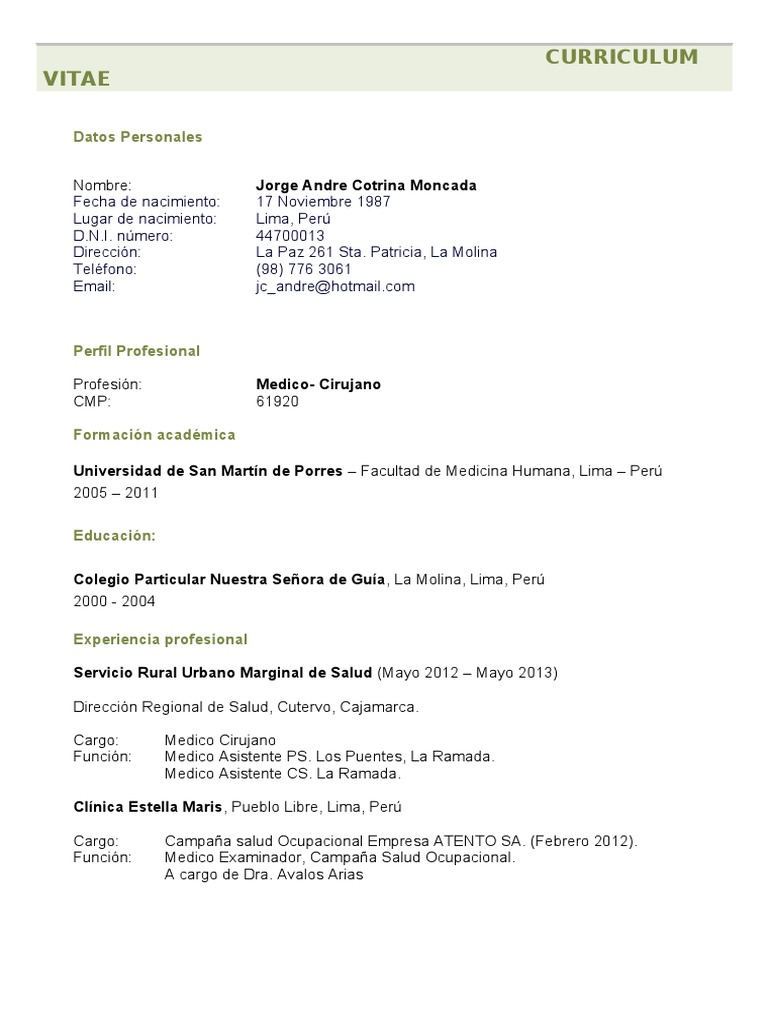 Curriculum-Vitae Jorge Cotrina | PDF | Business