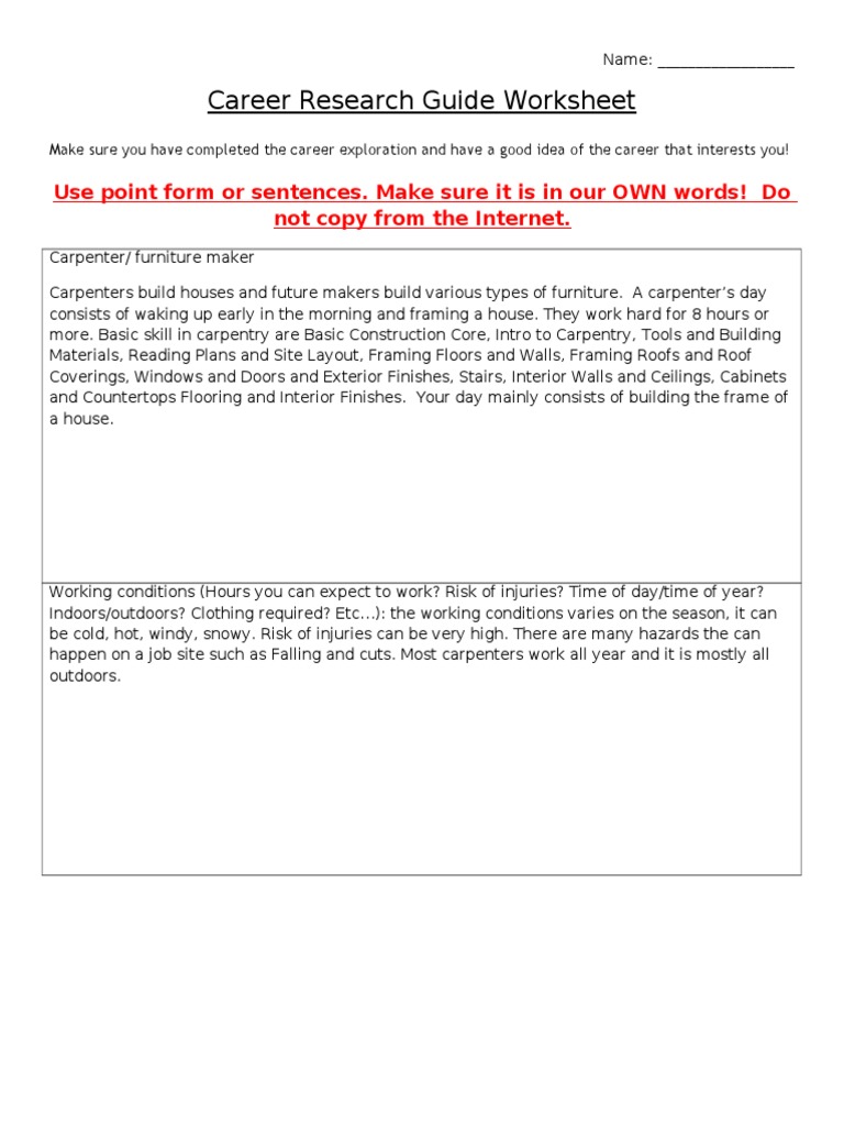 Career Research Guide Worksheet2013 | PDF