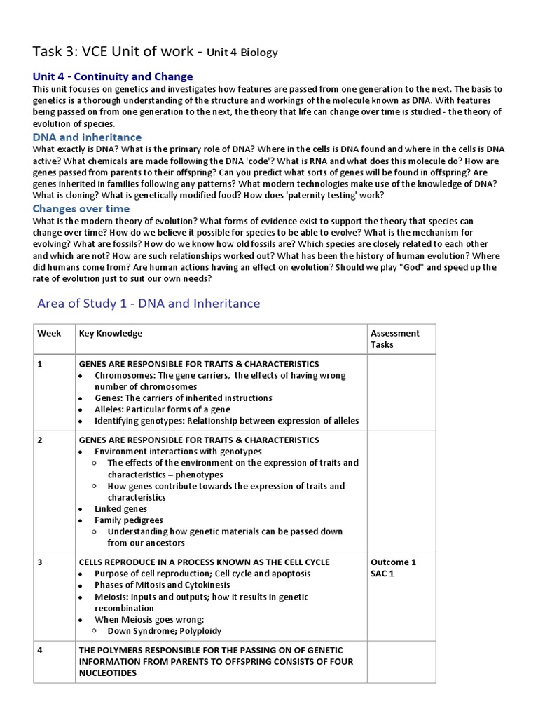 VCE BIOLOGY Unit | PDF | Gene | Heredity