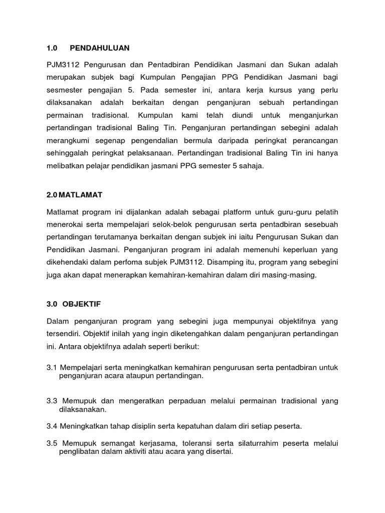 Kertas Kerja Permainan Tradisional Baling Tin | PDF