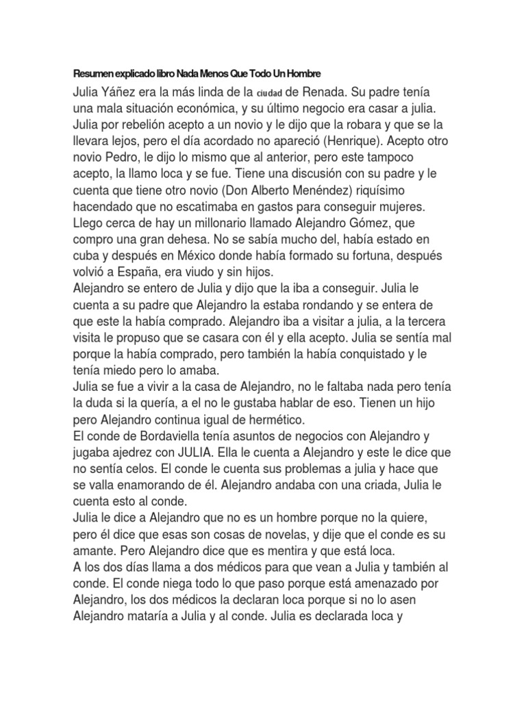Resumen Explicado Libro Nada Menos Que Todo Un Hombre | PDF | Narración